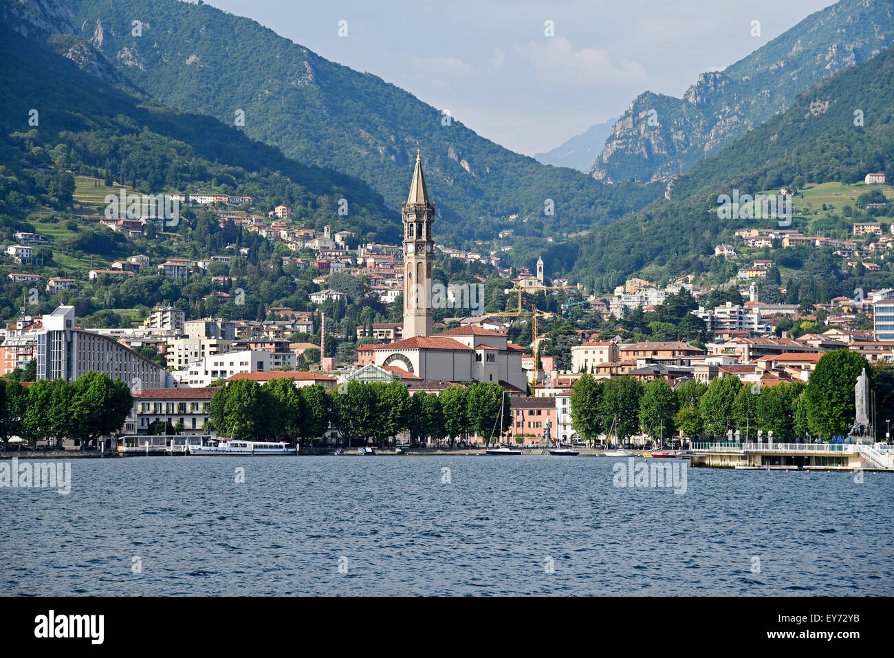 Townscape with Church of San Nicolo, Lecco, Lake Como, Lago di Como ...