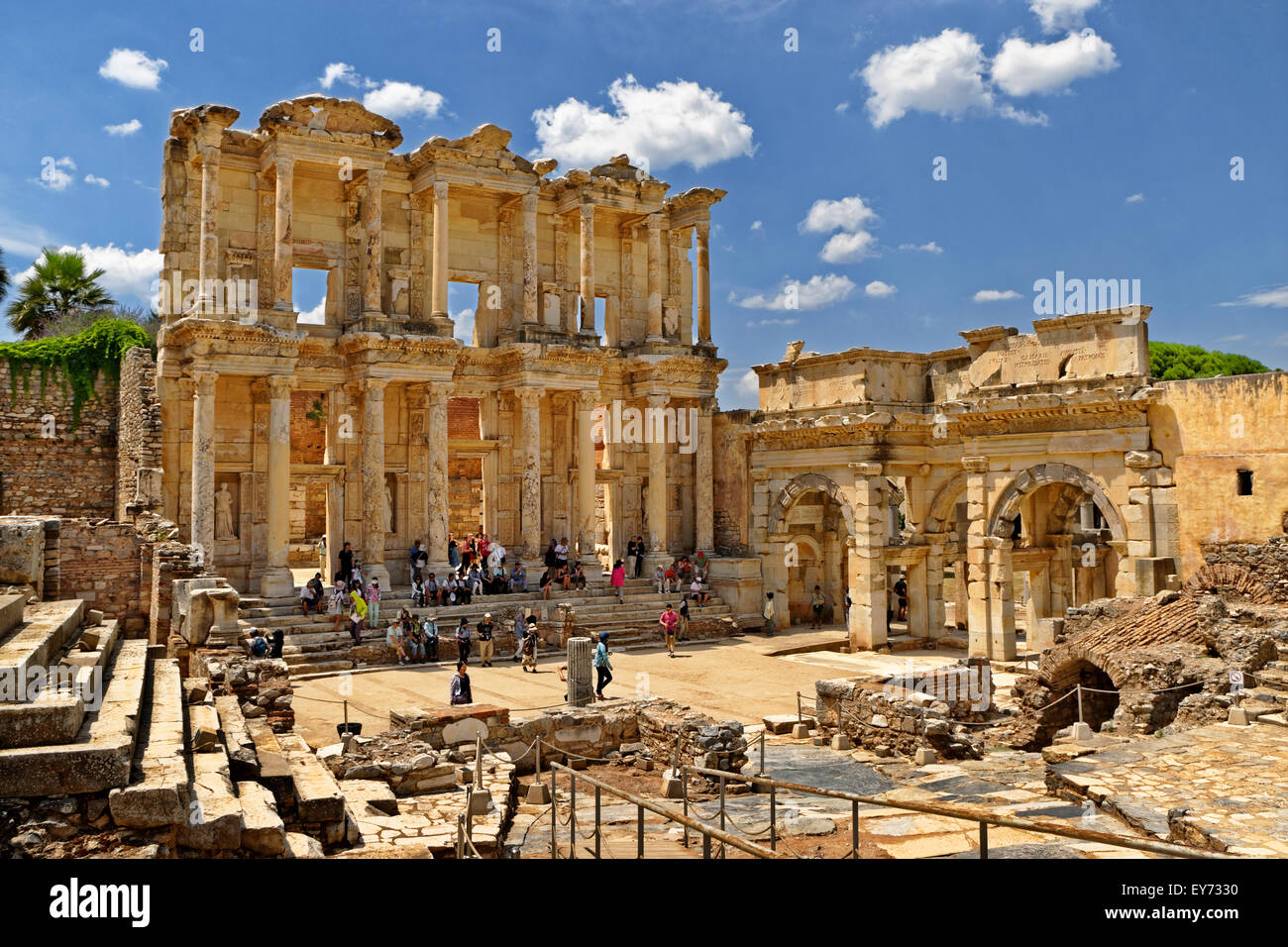 The library of Celsus at the ancient Greek/Roman Empire town of Ephesus ...
