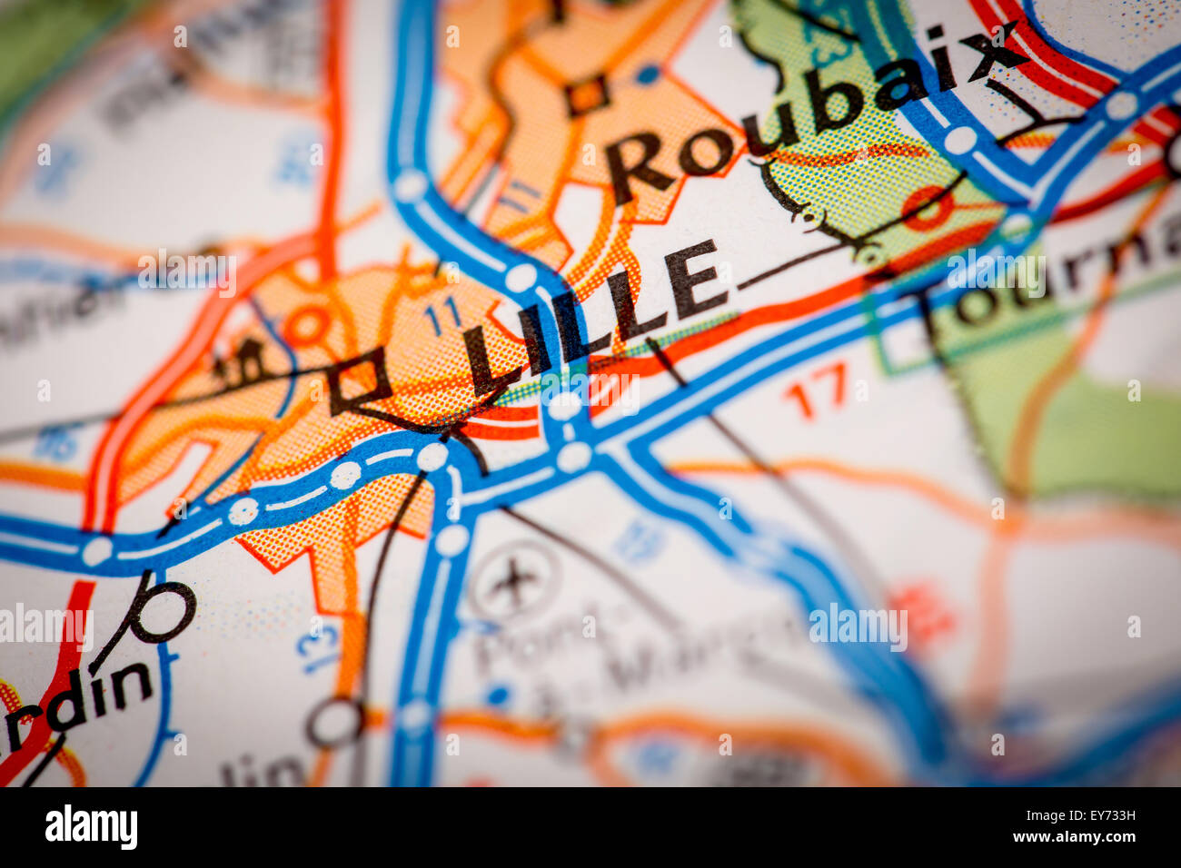 Map Photography: Lille City on a Road Map Stock Photo - Alamy
