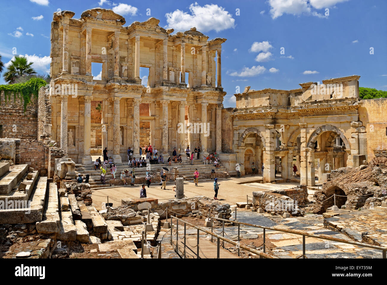 The library of Celsus at the ancient Greek/Roman Empire town of Ephesus ...