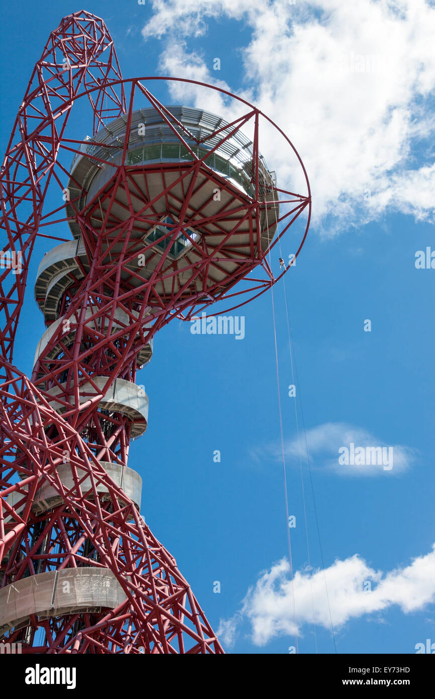 Person abseiling the Arcelor Mittal Orbit by Anish Kapoor in the ...