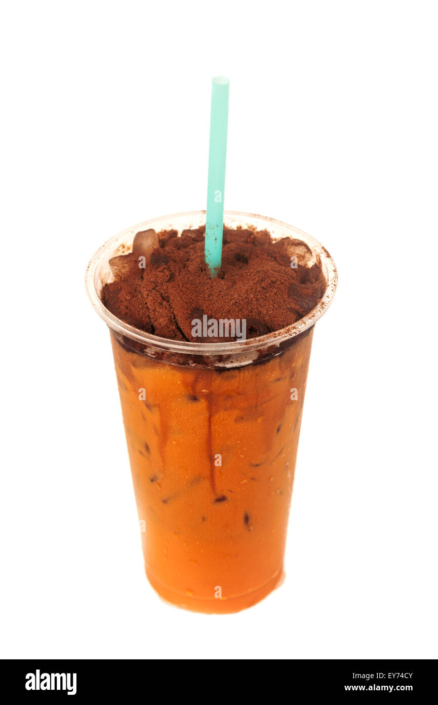 Ice milk tea volcano, famous drink isolated on white background Stock ...