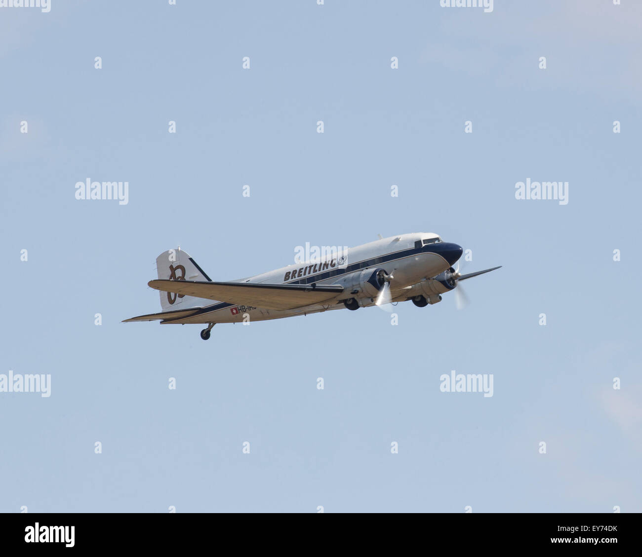 The Douglas DC-3 owned by Breitling flying at "Flying Legends Airshow ...