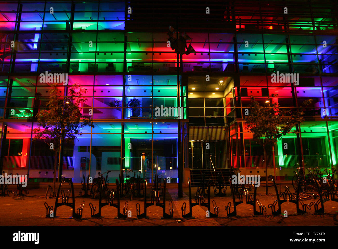 Colorful building at night Stock Photo - Alamy