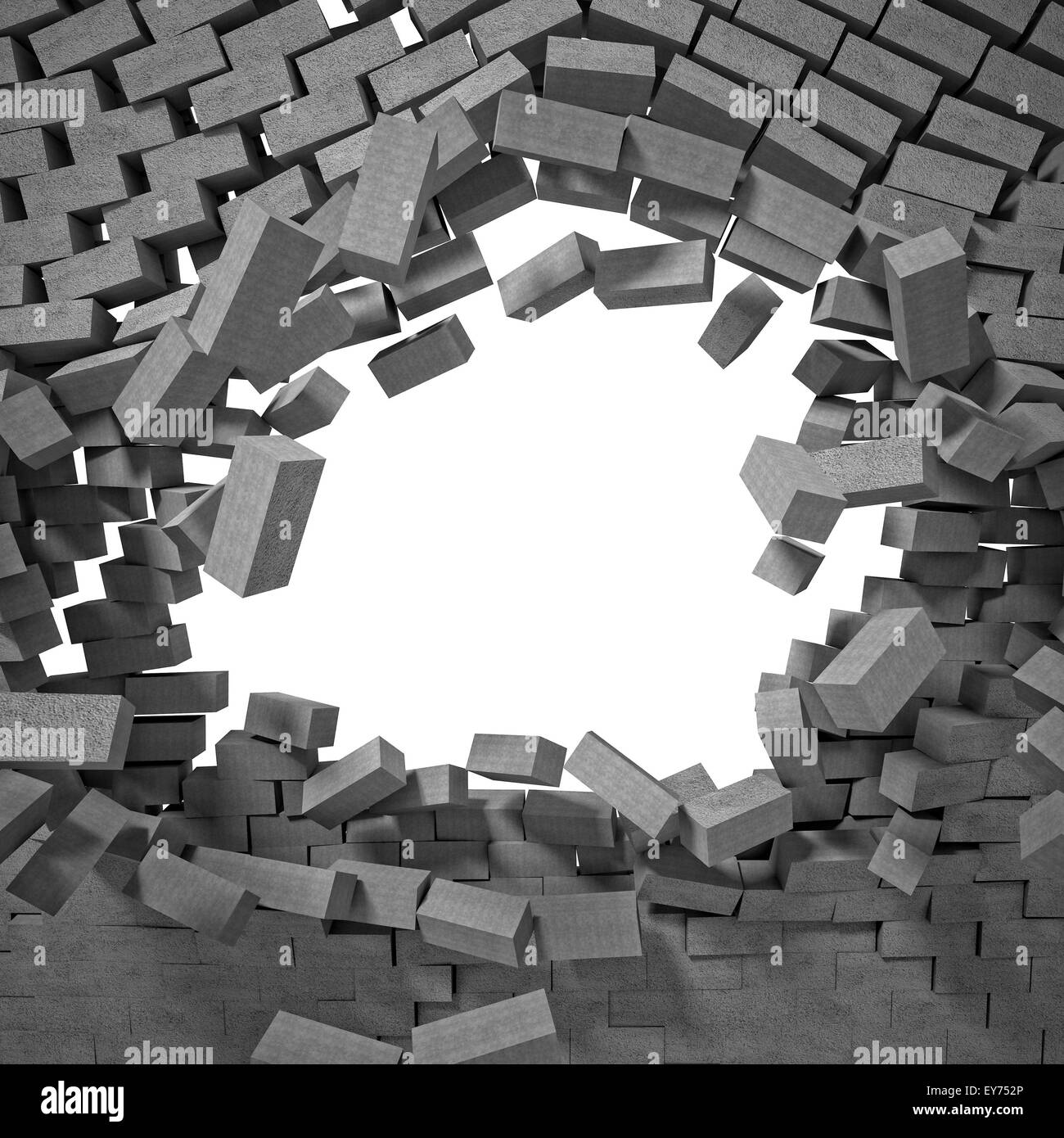 3d image of breaking concrete wall Stock Photo - Alamy