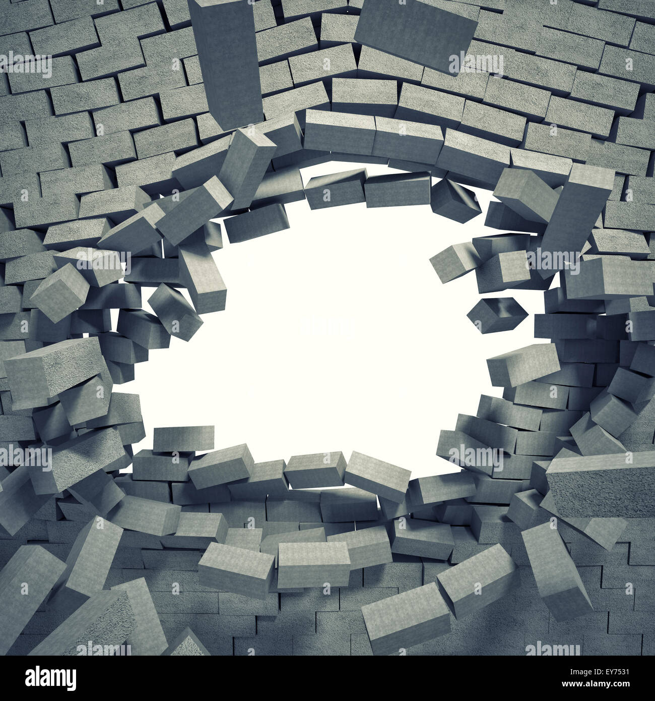 3d image of breaking concrete wall Stock Photo - Alamy