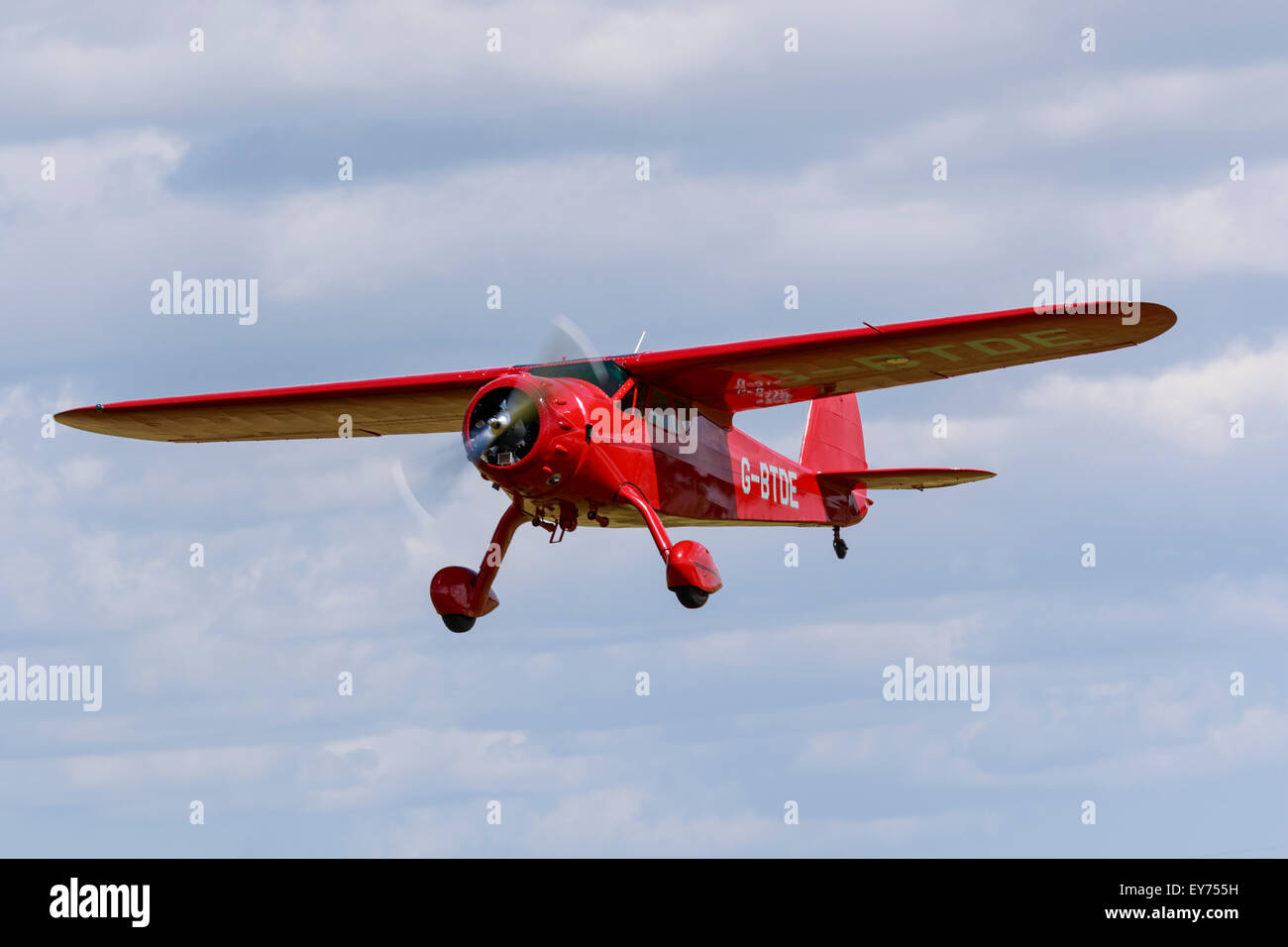 Cessna 165 Airmaster, reg. G-BTDE, in flight at Breighton Stock Photo ...