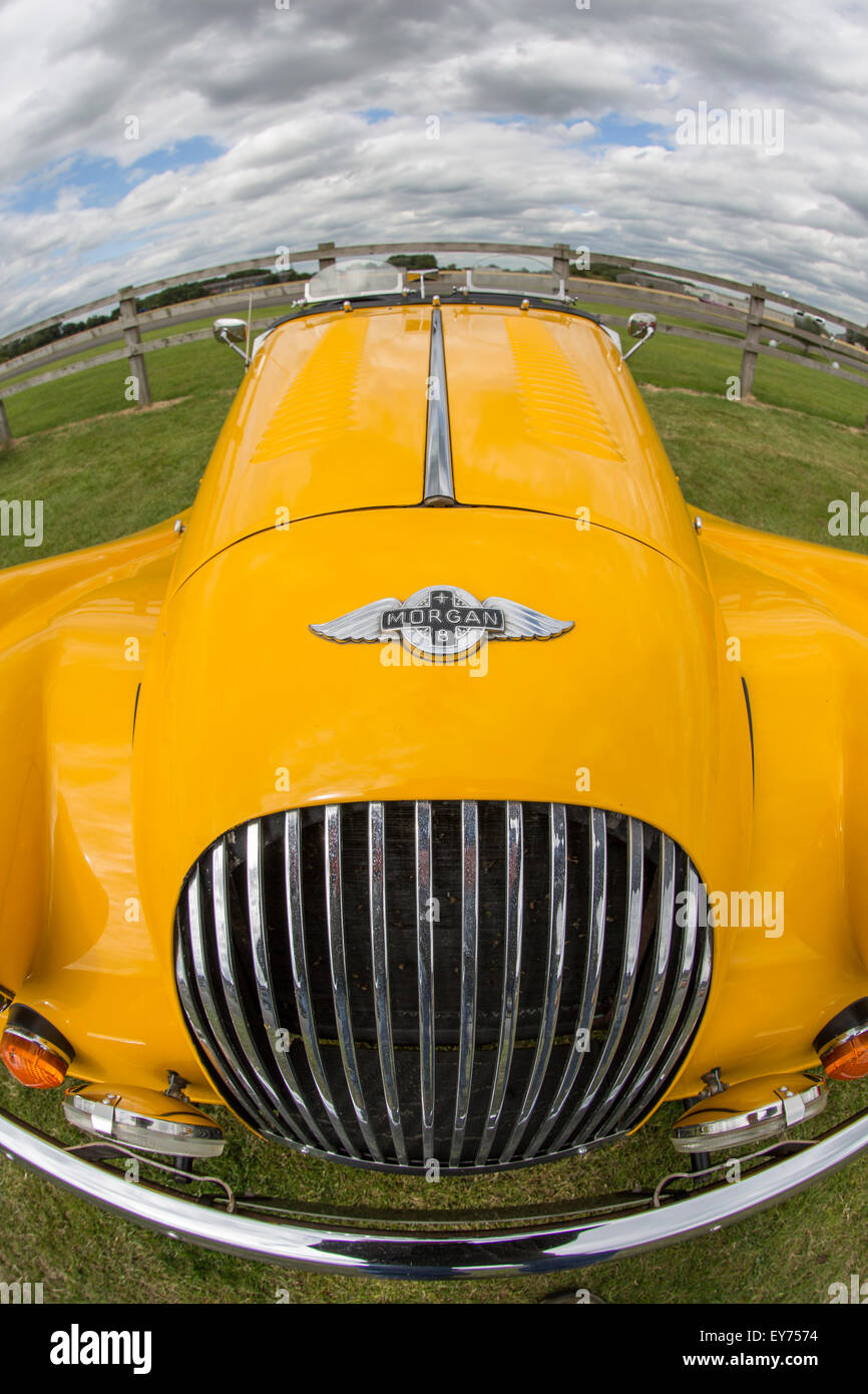 Yellow Morgan Plus 8 sportscar. Fish-eye lens Stock Photo - Alamy