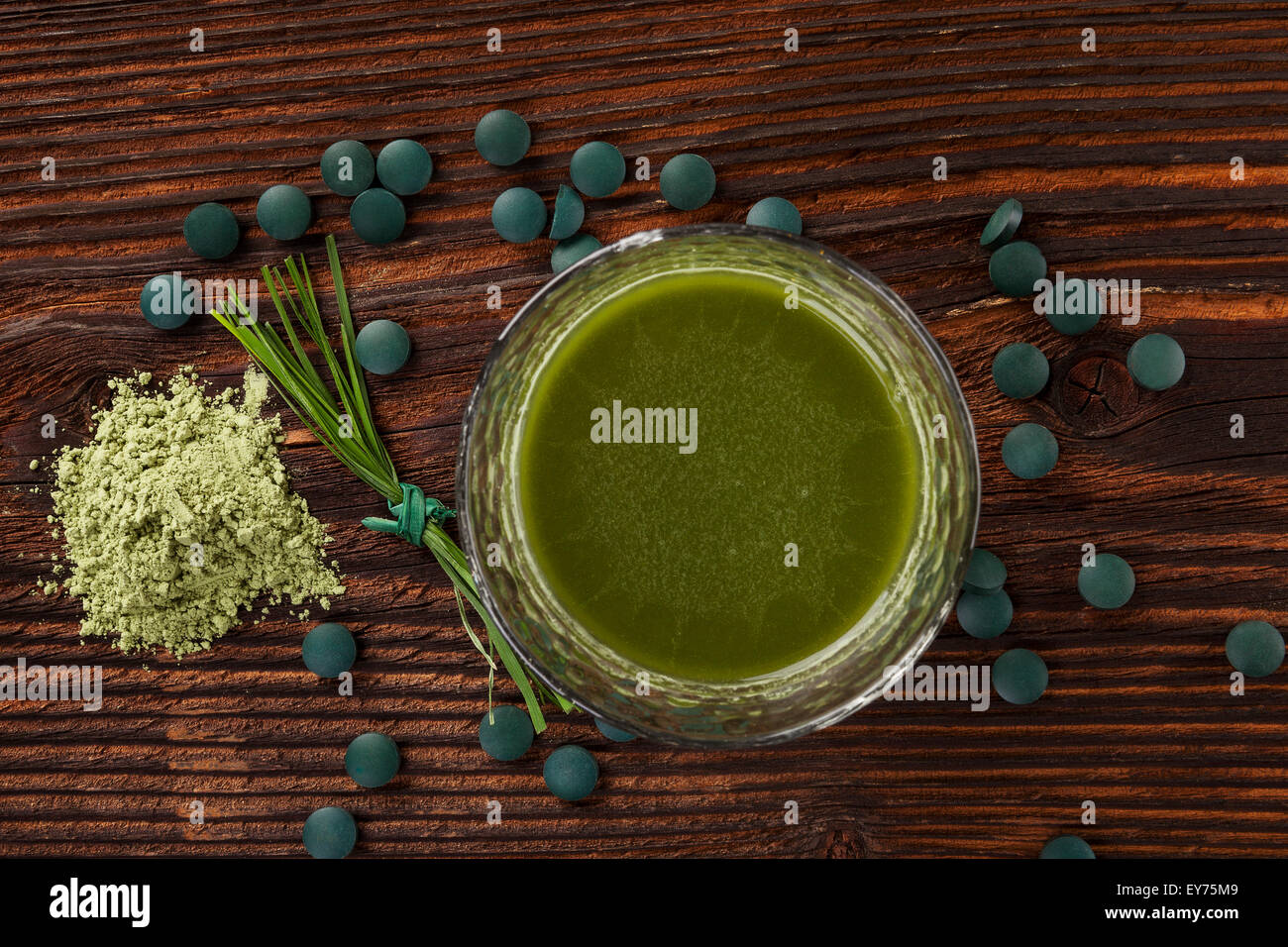 Spirulina, chlorella, barley and wheatgrass. Green supplement ...
