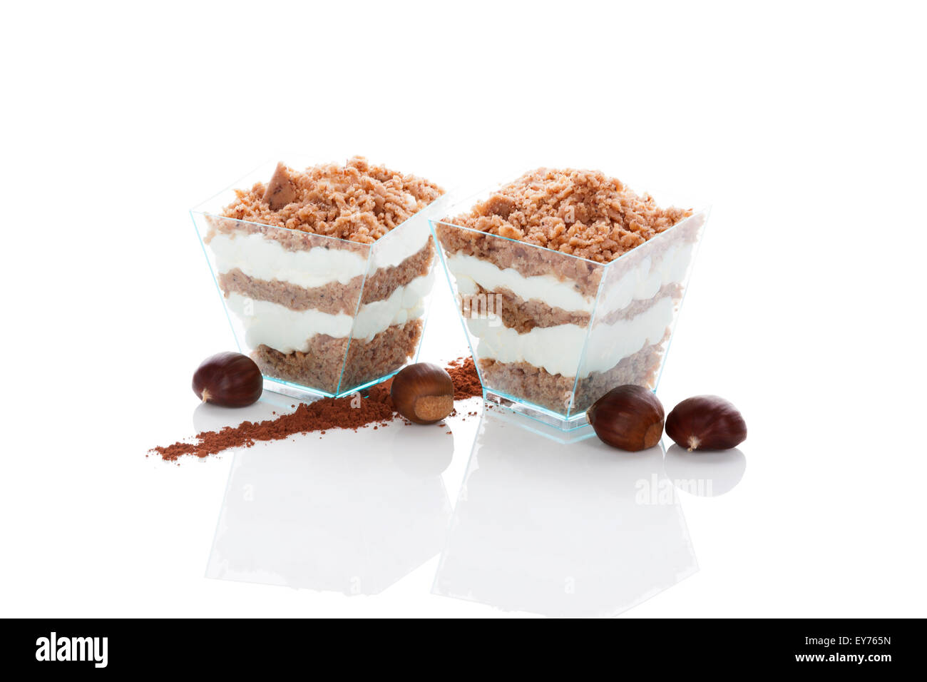 Chestnut puree dessert and chestnuts isolated on white background ...