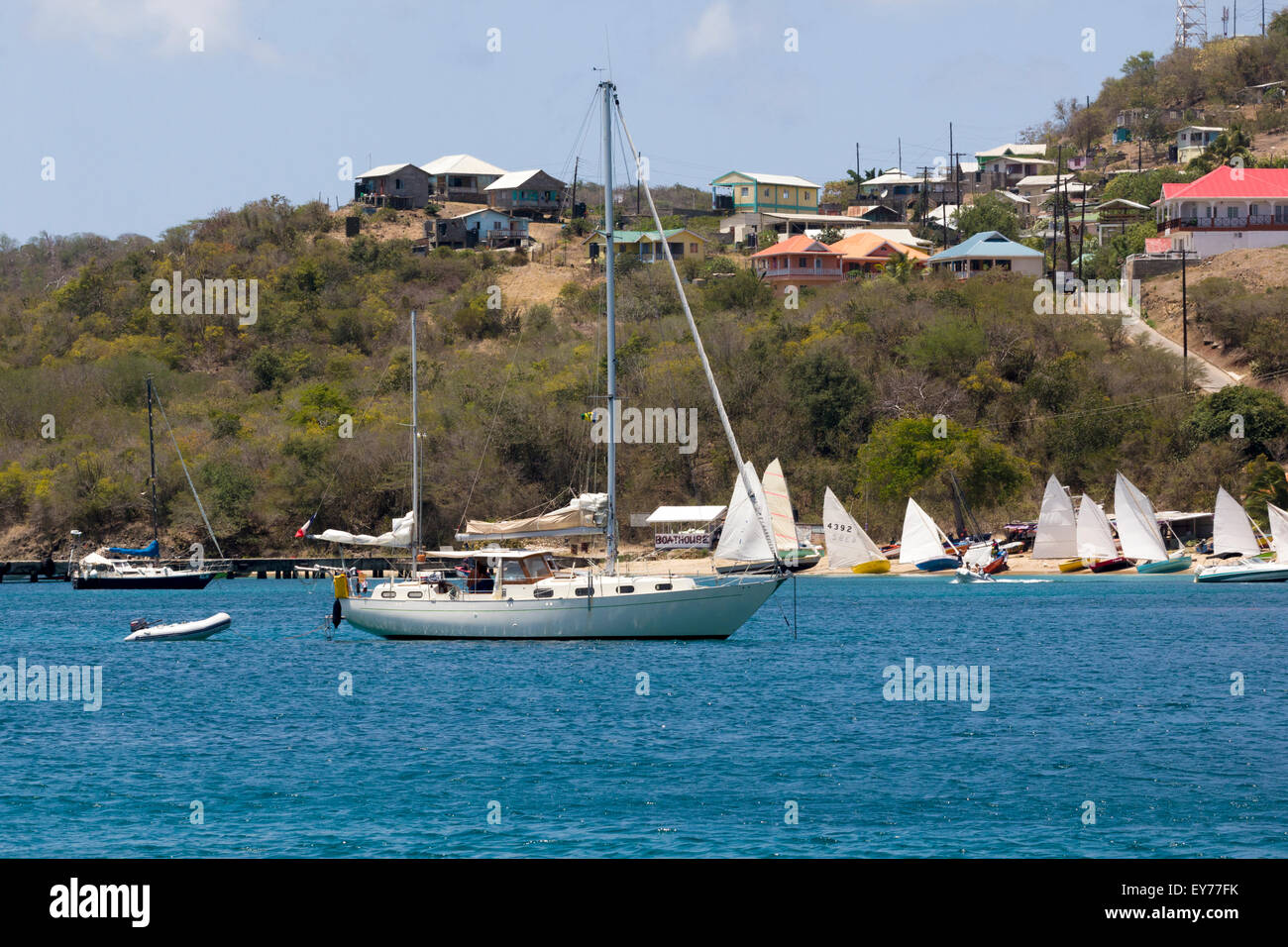 View of Sailing Boats, Beach and Village at the Regatta Festival ...