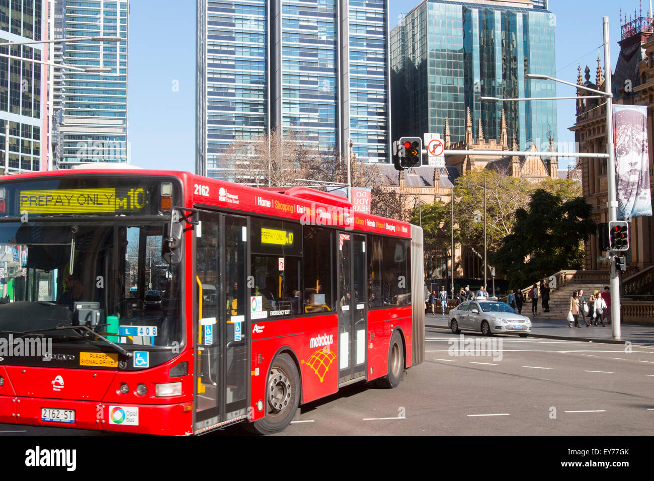 sydney prepay bus turning off george street near sydney town hall ...