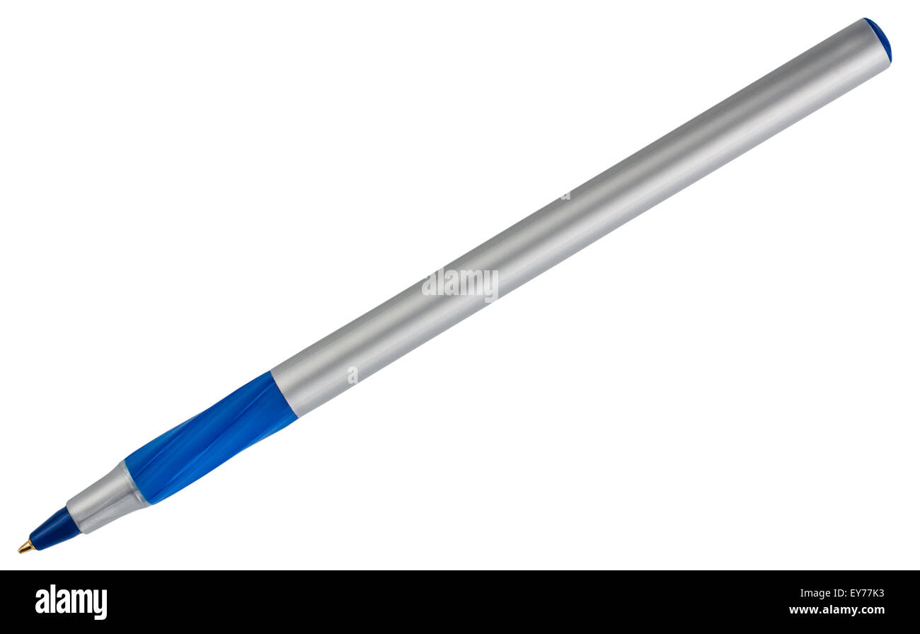 the gray and blue ballpoint pen isolated on white background Stock ...