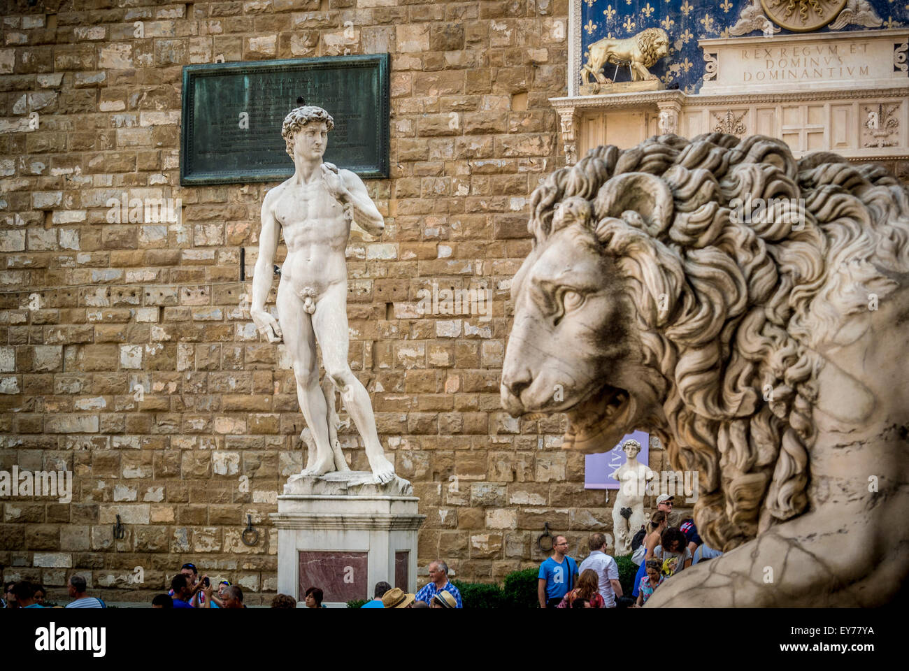 Statue of David statue at Palazzo Vecchio overlooking Piazza della ...