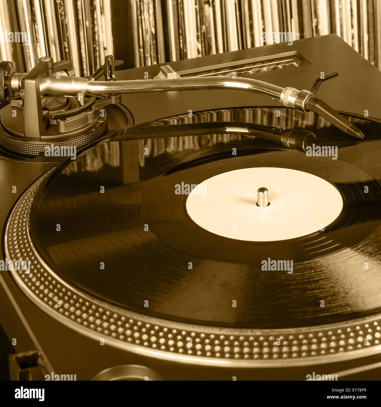 Dj needle stylus on spinning record, vinyl background Stock Photo - Alamy