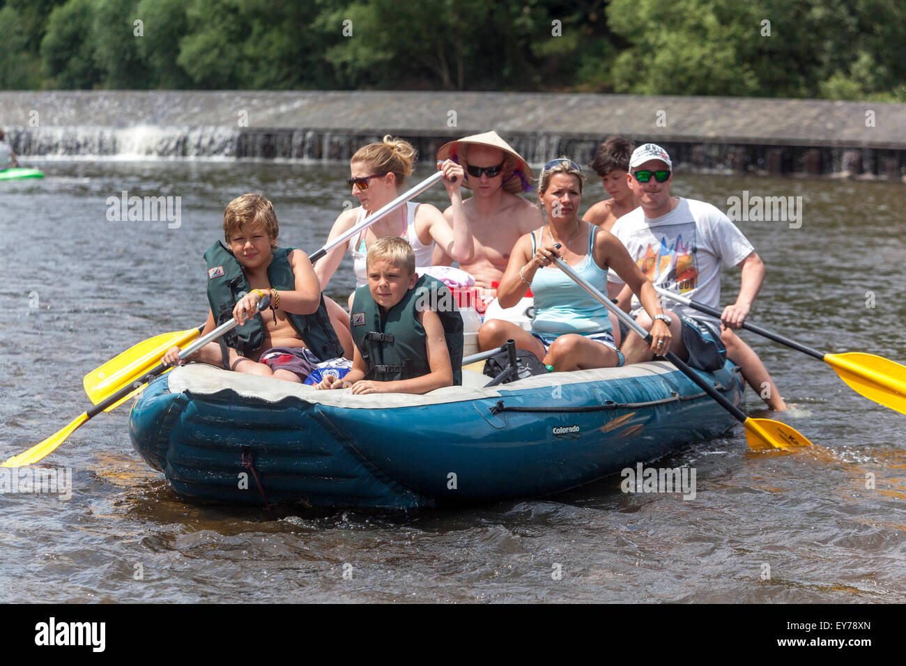 People going down by the river Vltava, rafting, South Bohemia, Czech ...