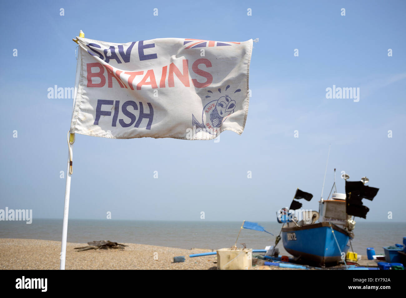 Save Britain's fish flag, Aldeburgh, Suffolk, UK Stock Photo - Alamy