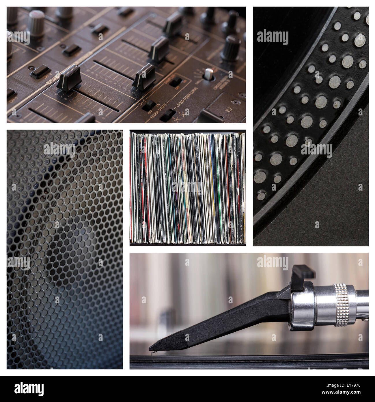 Music club collage with different dj tools Stock Photo - Alamy