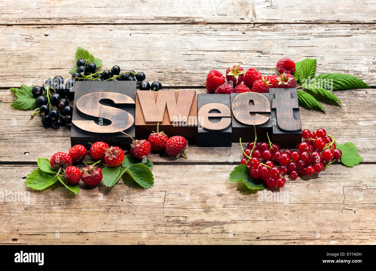 Word "Sweet" written with vintage letterpress printing blocks ...