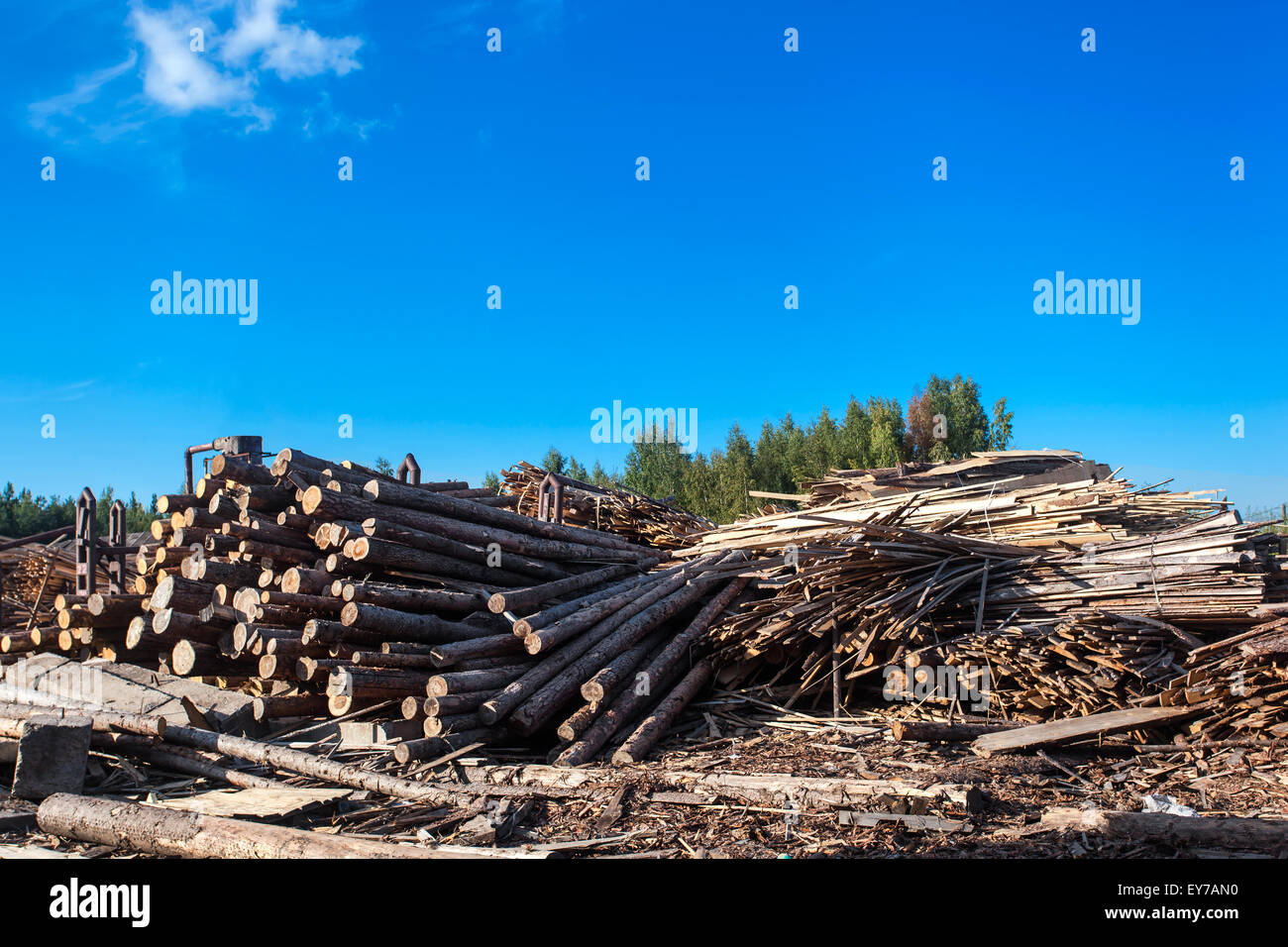 Saw mill with stack of wood Stock Photo - Alamy