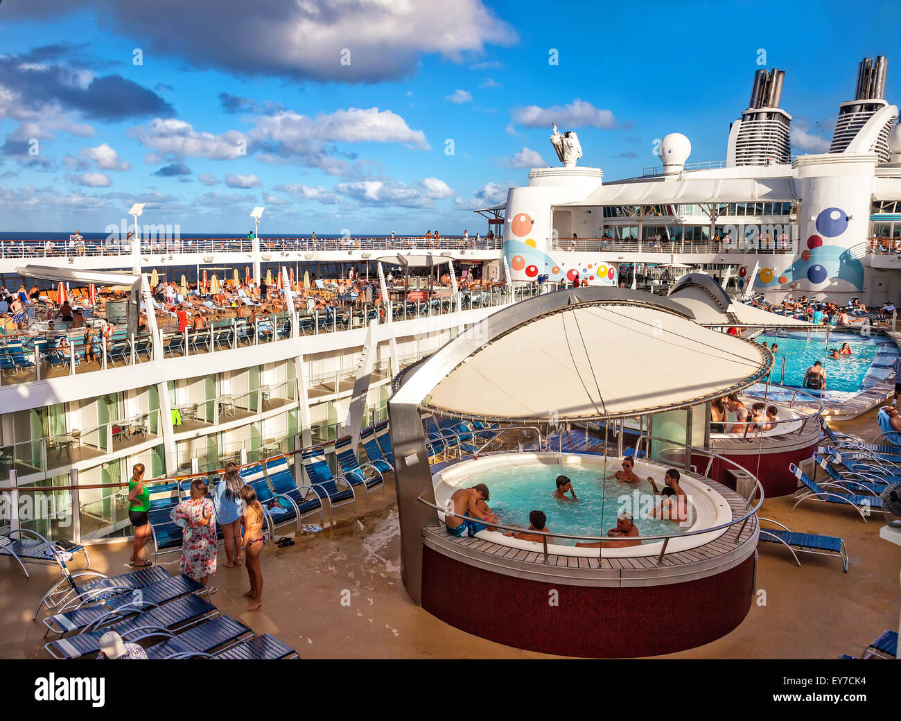 Caribbean Sea - Jan. 17, 2013: Passengers aboard Royal Caribbean's ...