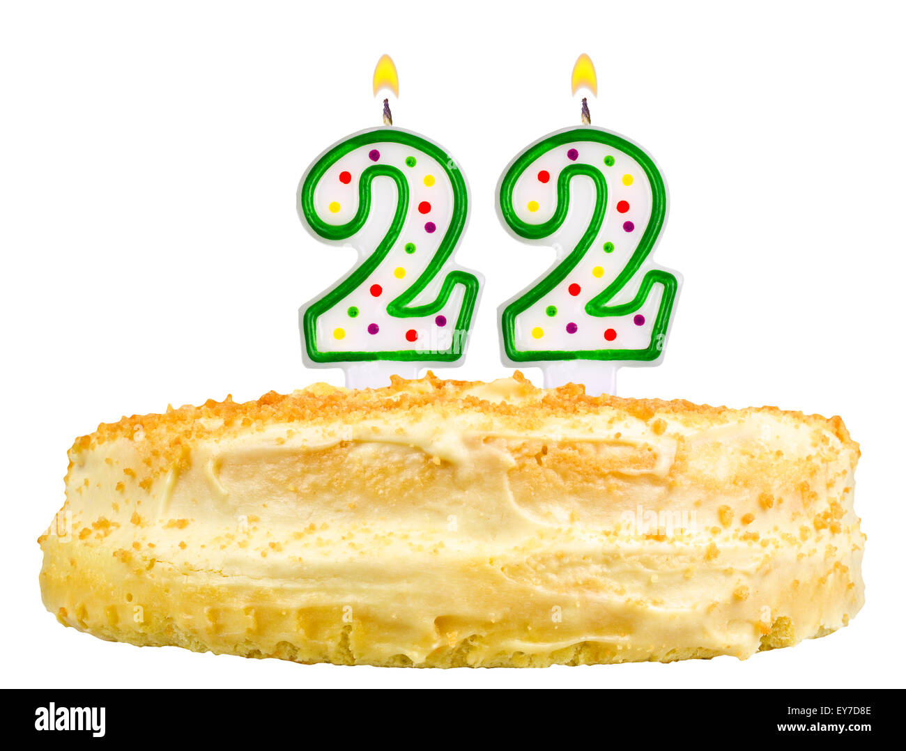 birthday cake with candles number twenty two isolated on white ...