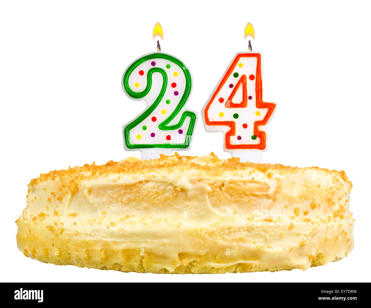 birthday cake with candles number twenty four isolated on white ...