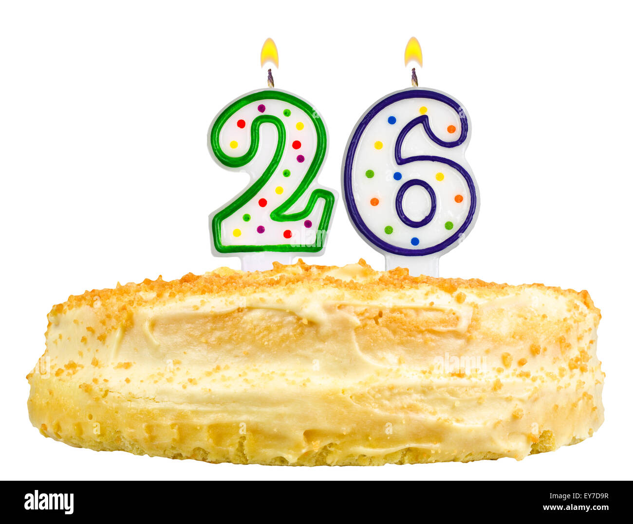 birthday cake with candles number twenty six isolated on white ...