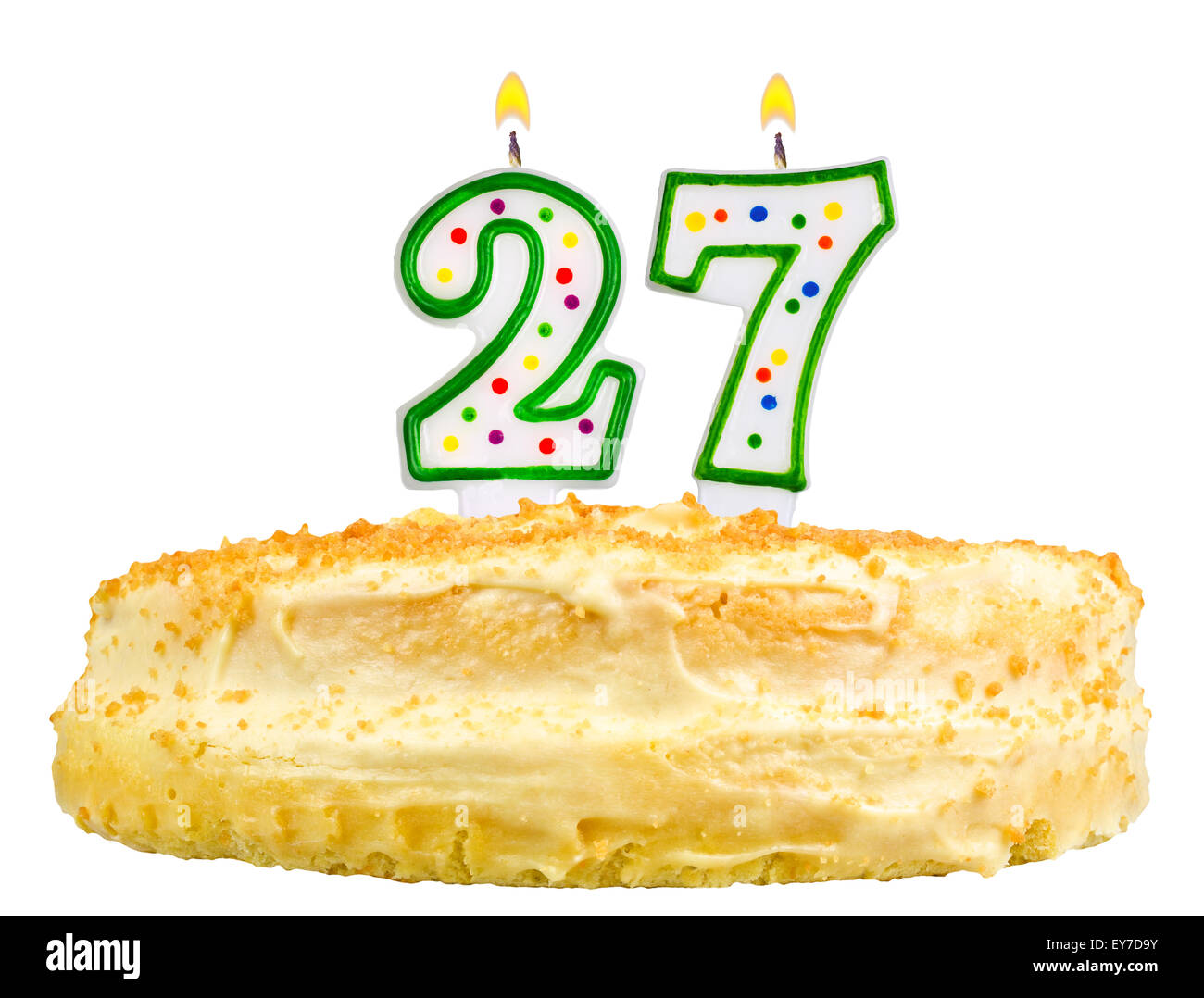 birthday cake with candles number twenty seven isolated on white ...