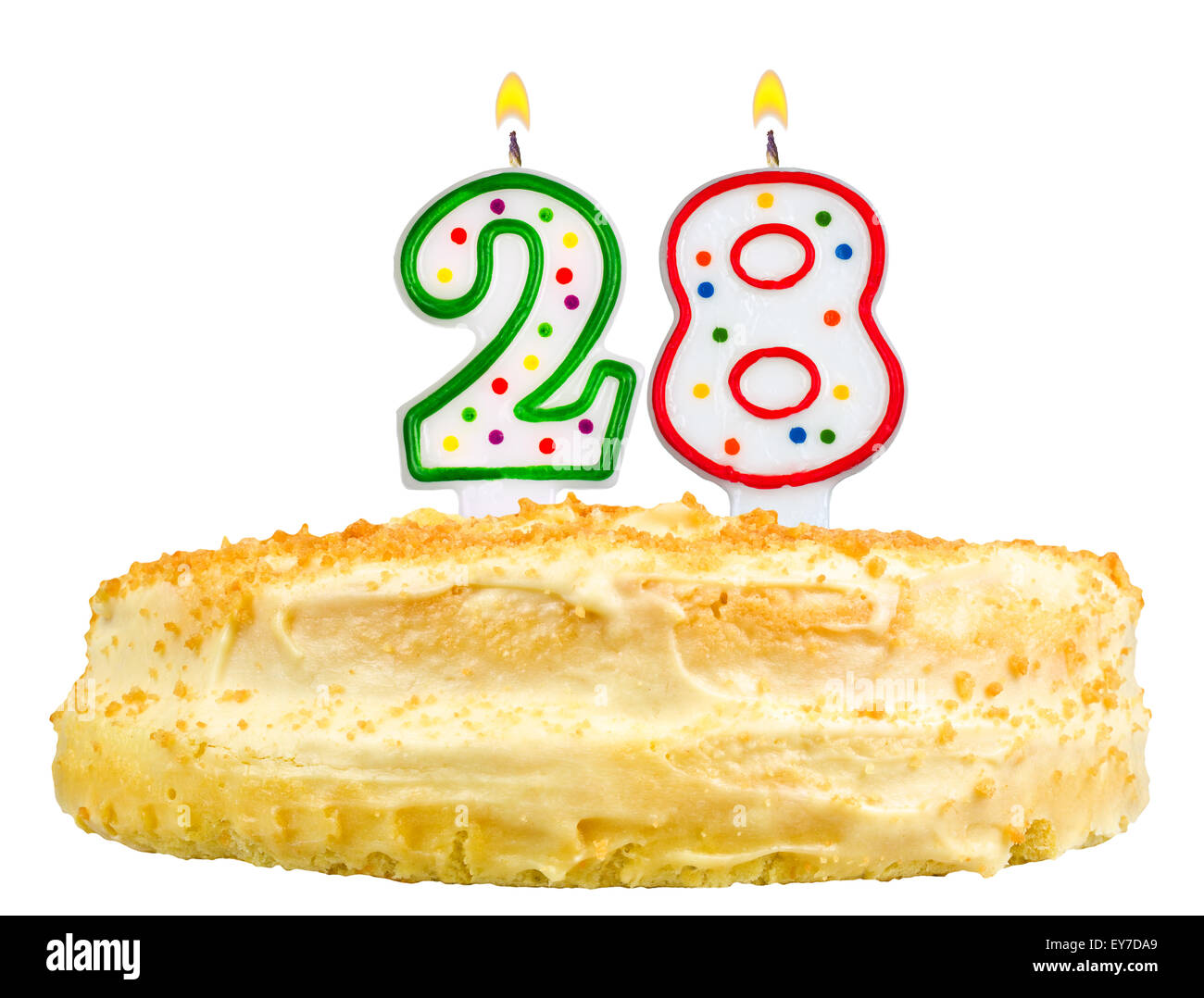 birthday cake with candles number twenty eight isolated on white ...