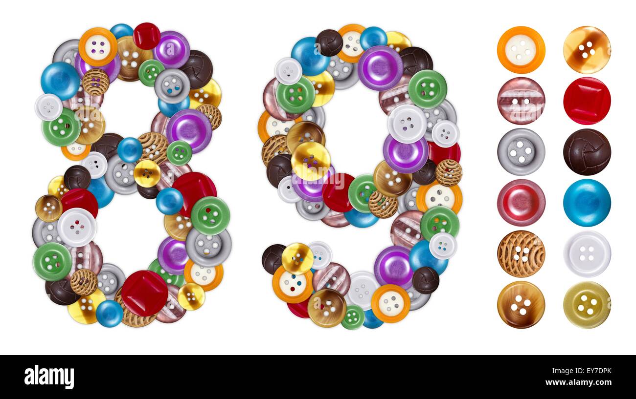 Numbers 8 and 9 made of clothing buttons. Standalone design elements ...