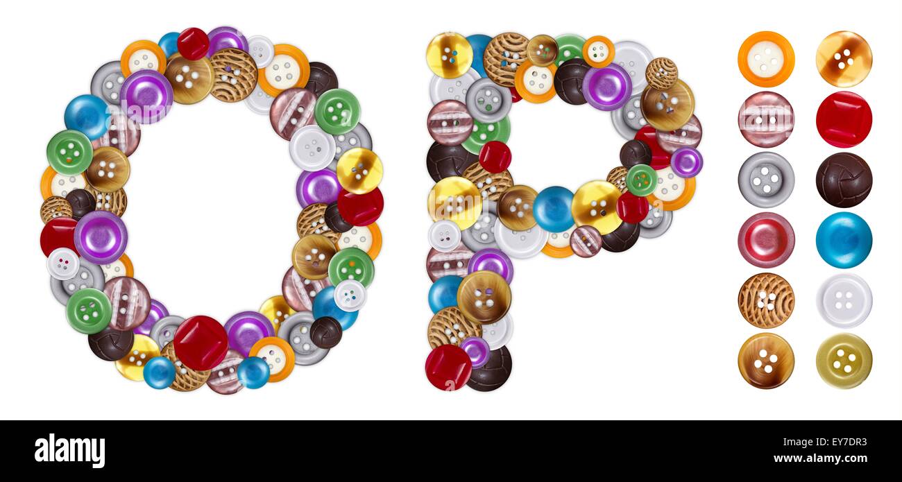 Characters O and P made of colorful clothing buttons. Standalone design ...