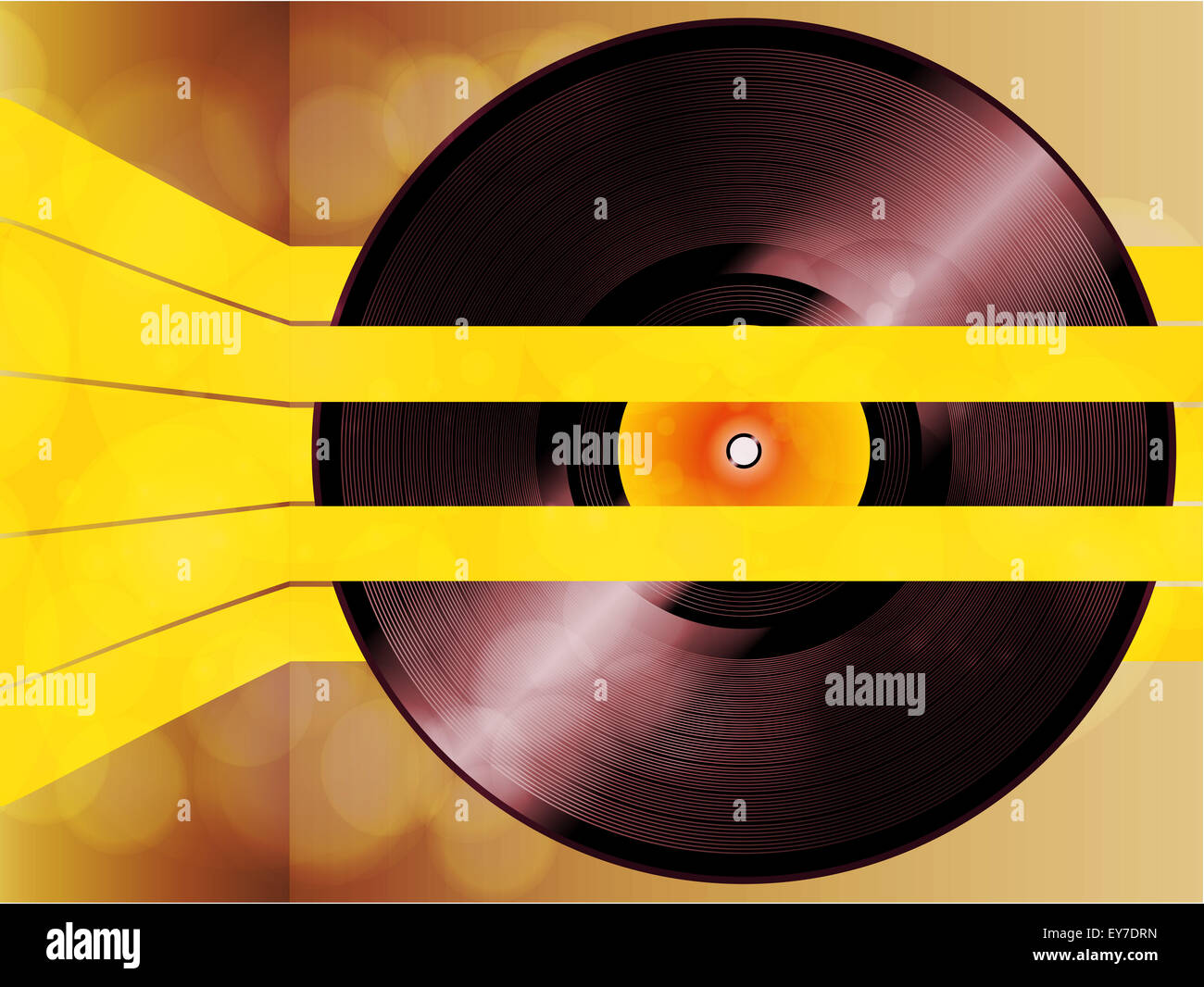 Vinyl Record over Glowing Brown Background with Yellow Stripes Stock ...