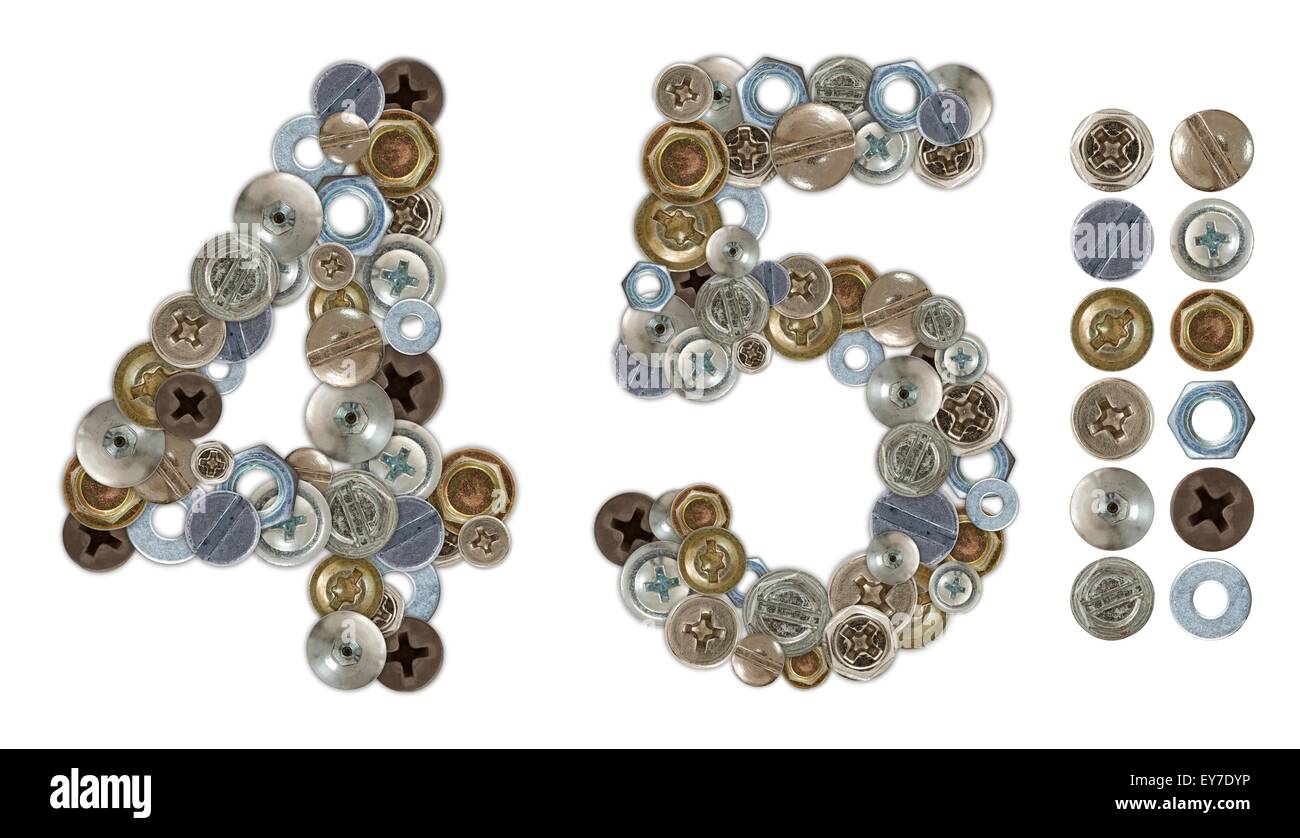 Numbers 4 and 5 made of screw and bolt heads. Standalone design ...