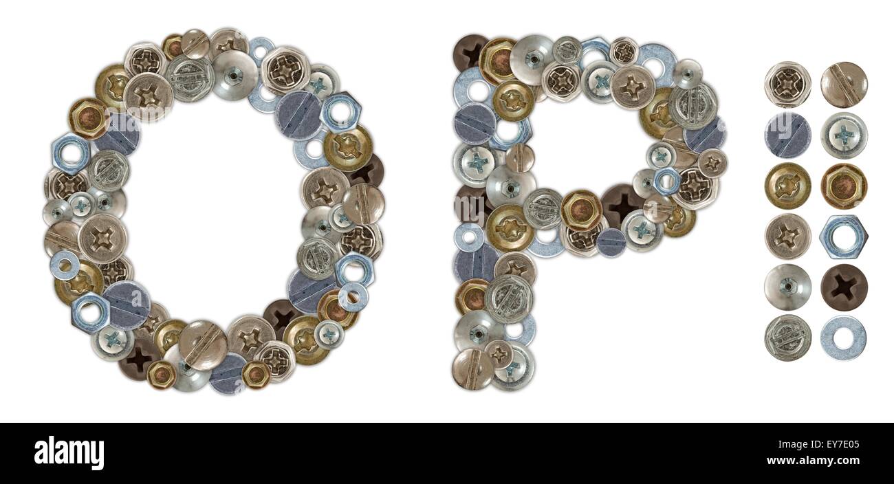 Characters O and P made of nuts and bolts head. Standalone design ...