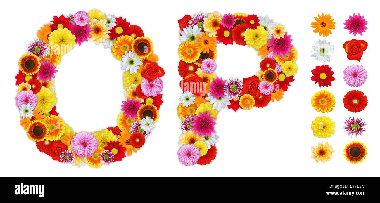 Characters O and P made of various flowers. Standalone design elements ...