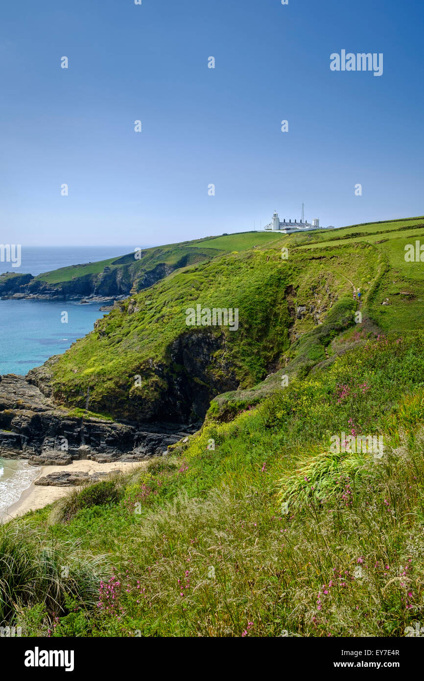 Lizard Point Lighthouse and Housel Bay beach, Cornwall, England, UK in ...