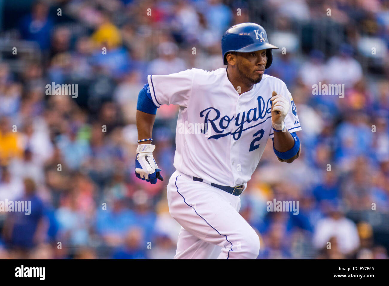 Kansas City, MO, USA. 22nd July, 2015. Alcides Escobar #2 of the Kansas ...