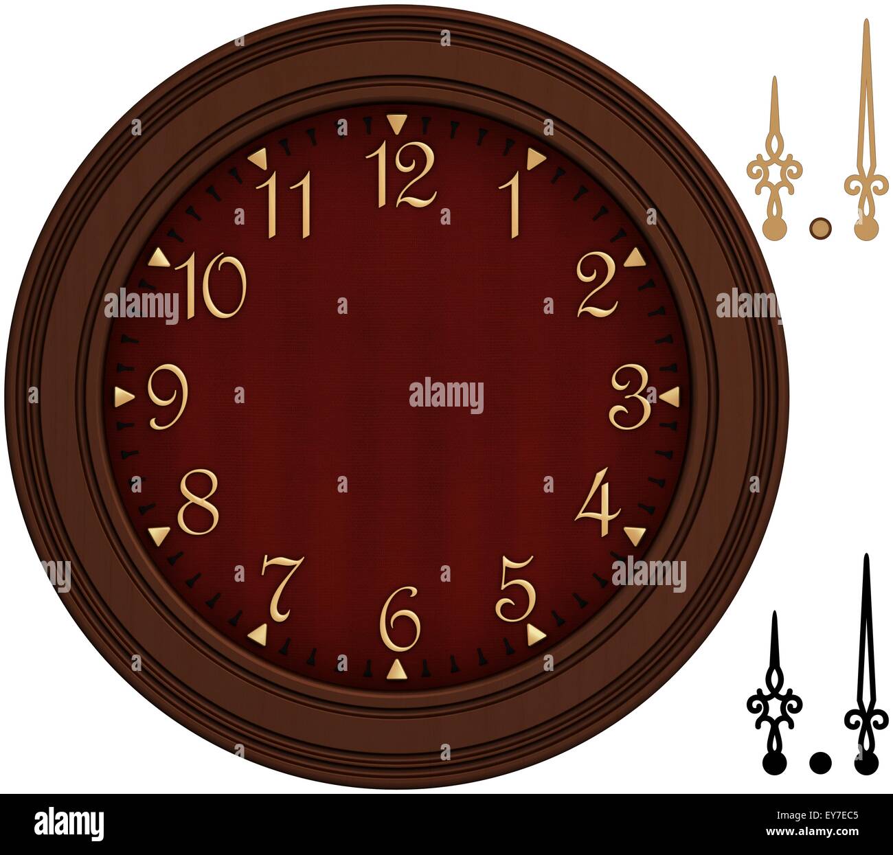 Old fashioned, elegant clock with golden numbers, textile background ...