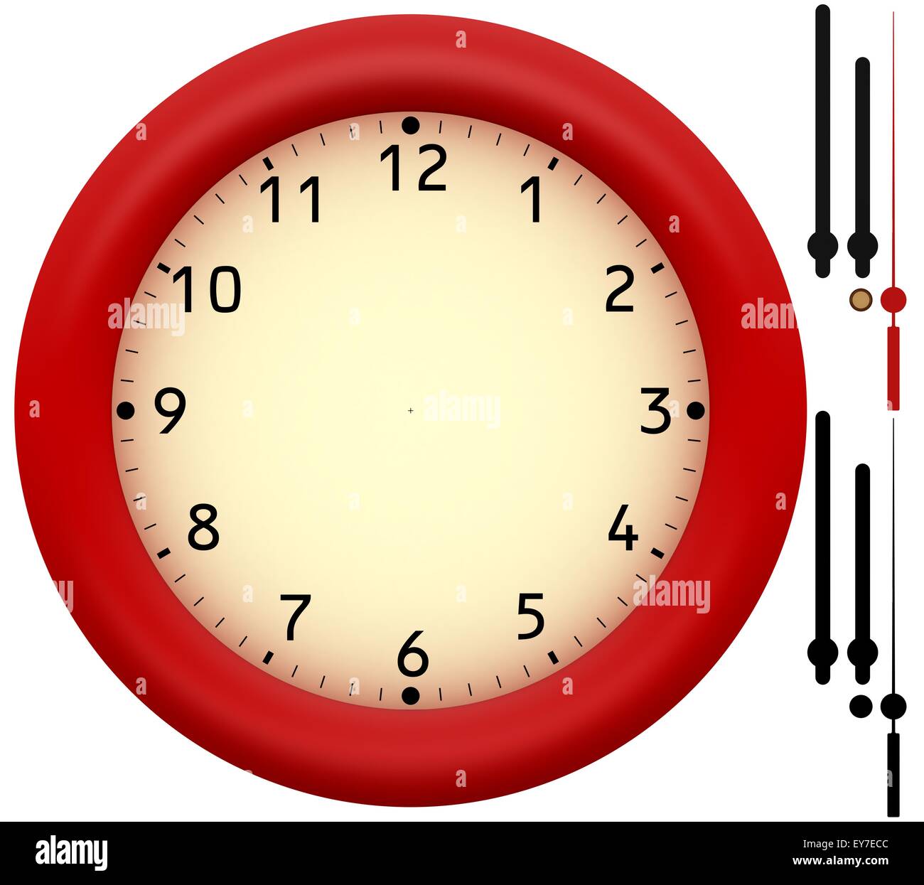 Simple clock with red plastic frame. Hands and their alpha channel ...