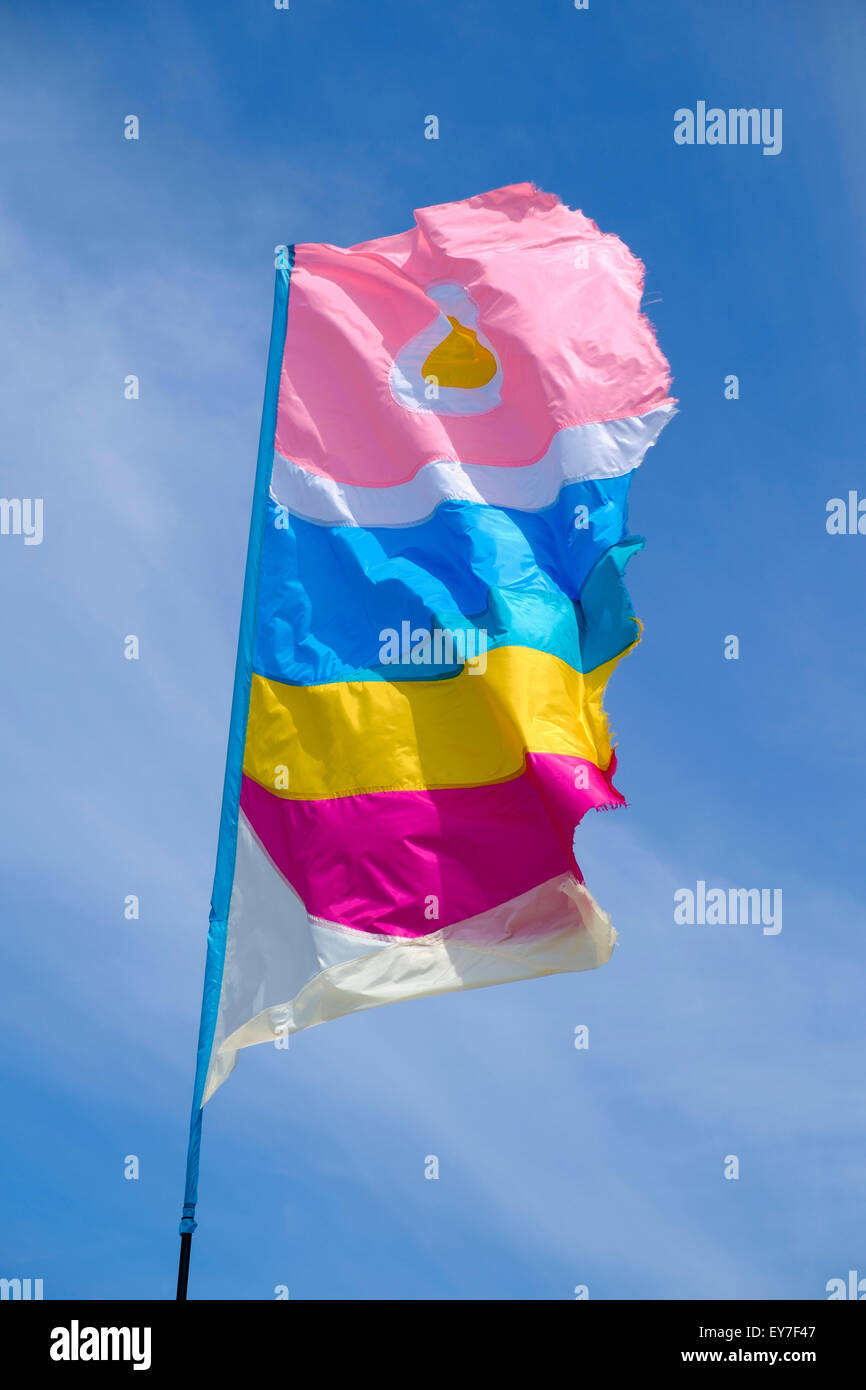 Flags at the harbour at St Ives, Cornwall, UK - erected to try to deter ...