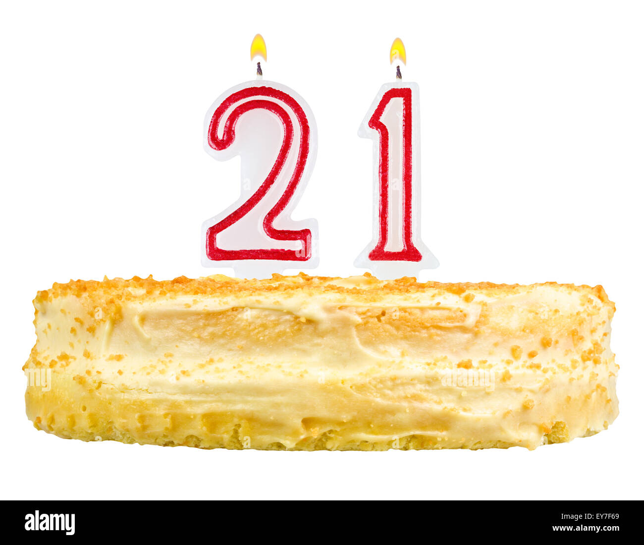 birthday cake with candles number twenty one isolated on white ...