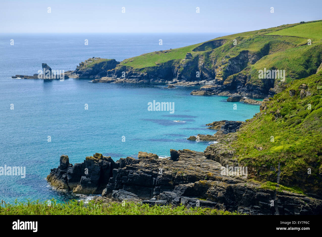 View of Cornwall coast from South West Coast Path above Housel Bay ...