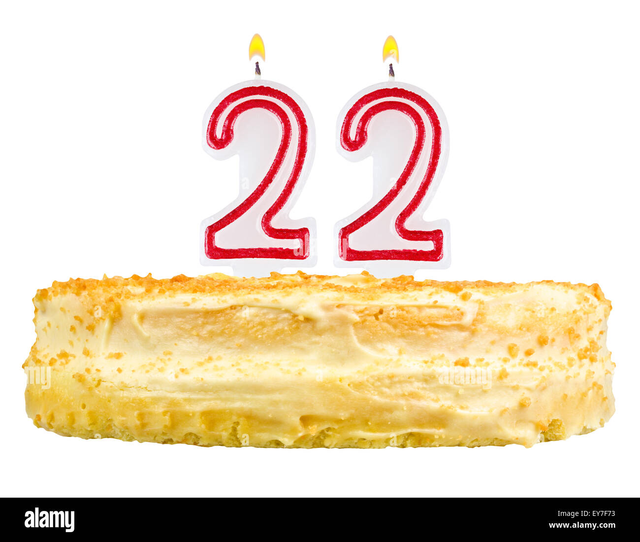 birthday cake with candles number twenty two isolated on white ...