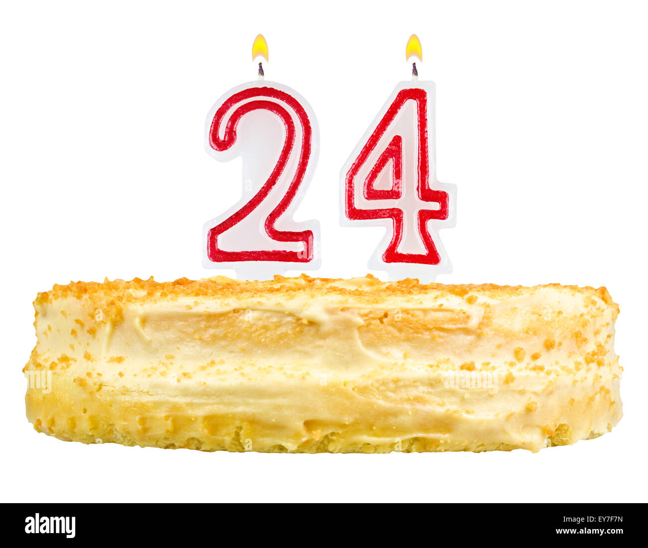 birthday cake with candles number twenty four isolated on white ...