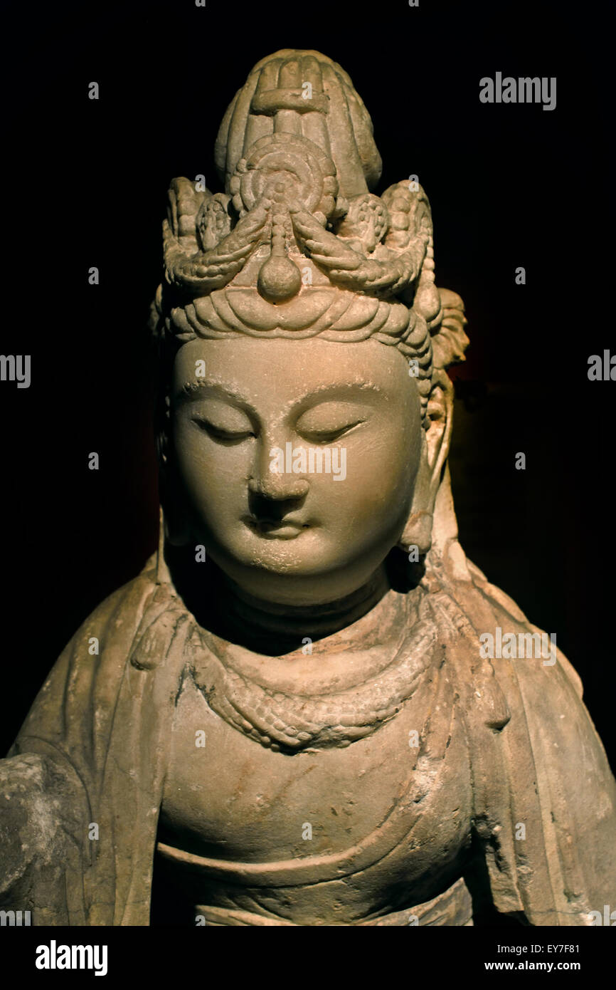 Bodhisattva stone Tang dynasty (ad 618–690 & 705–907) Shanghai Museum ...