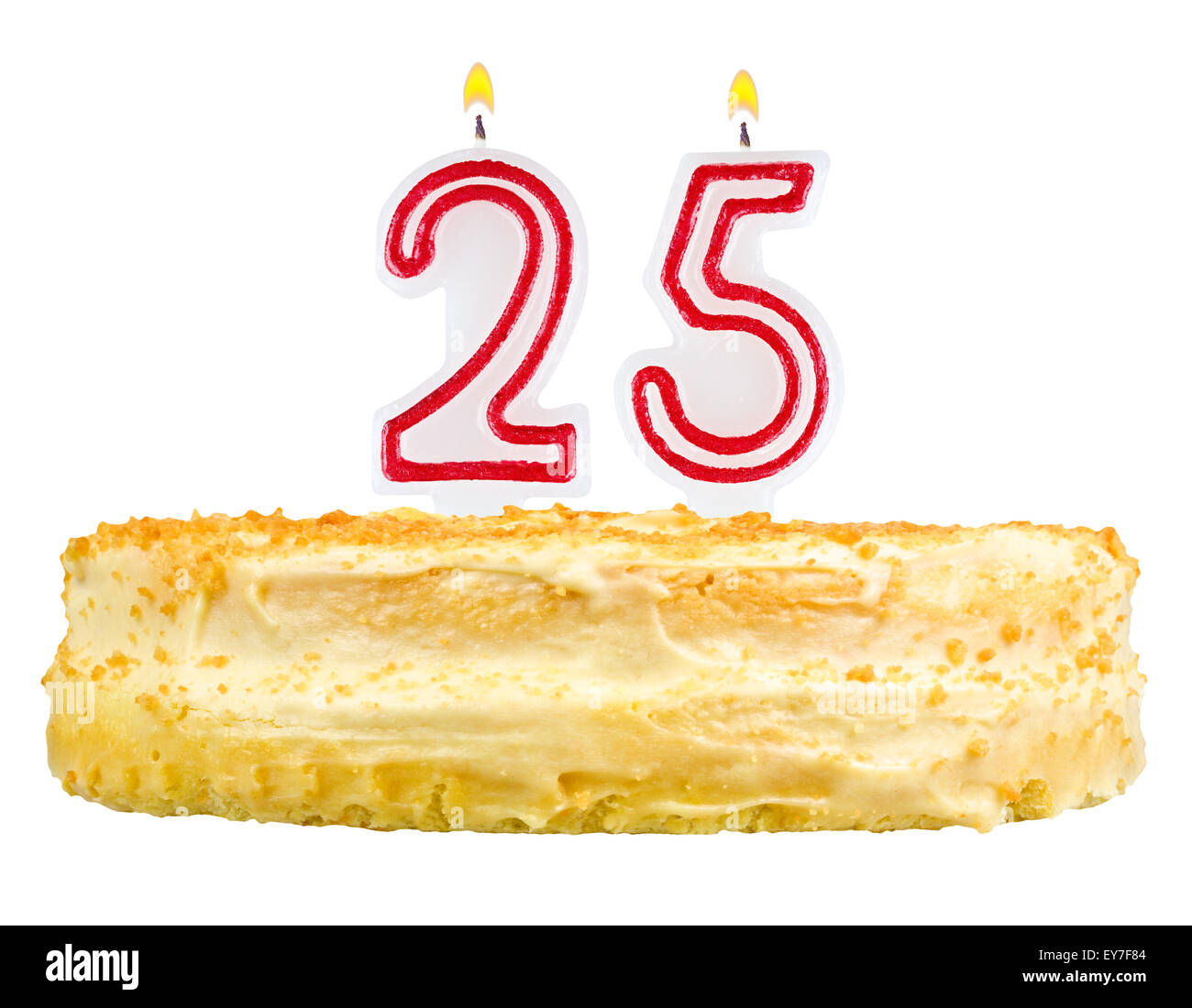 birthday cake with candles number twenty five isolated on white ...