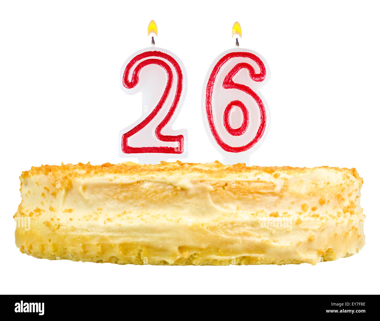 birthday cake with candles number twenty six isolated on white ...