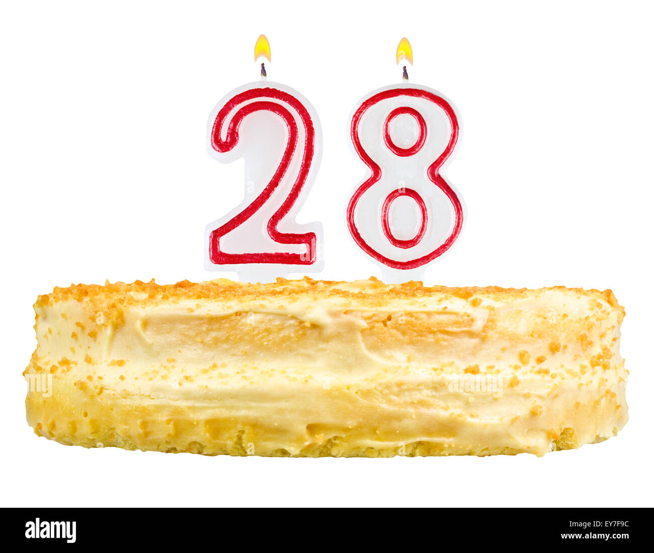 birthday cake with candles number twenty eight isolated on white ...
