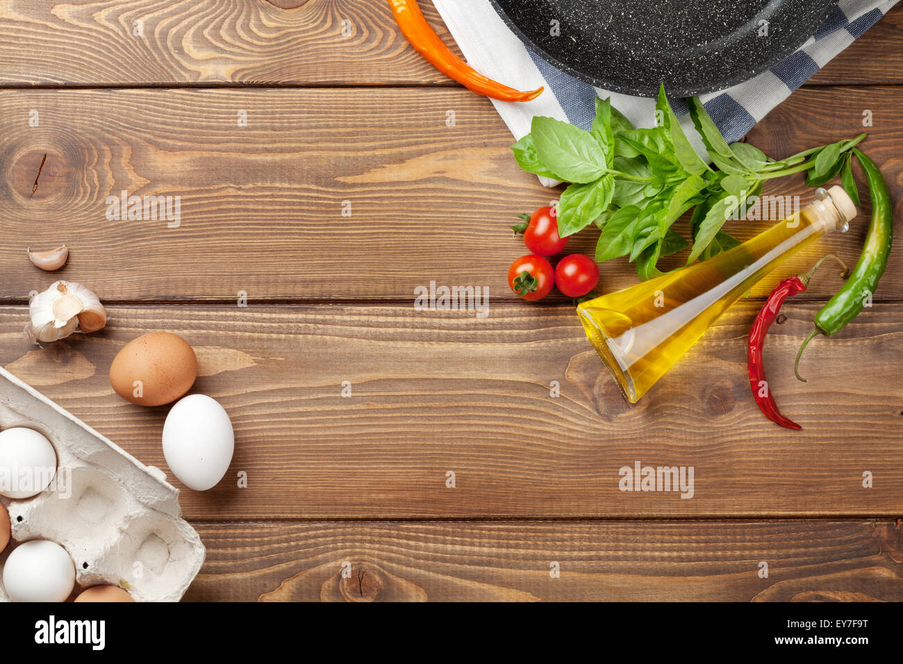 Cooking ingredients and utensils. Top view with copy space Stock Photo ...
